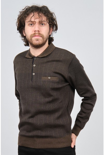 Haki Triko Erkek Cep Detaylı Polo Yaka Kazak 60852012 Kahverengi