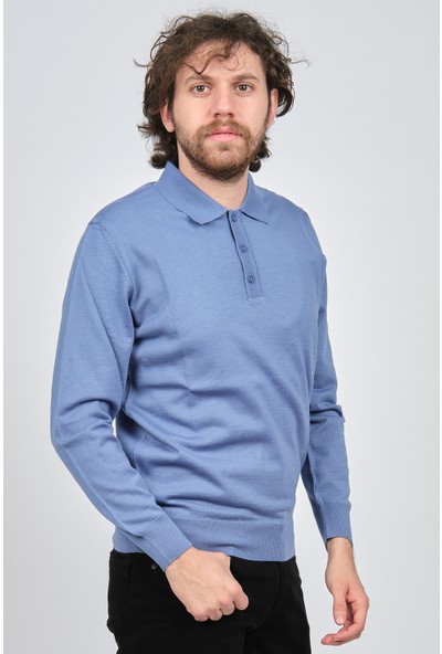 Pave Erkek Polo Yaka Yün Kazak 4538004 Mavi