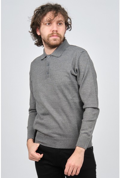 Pave Erkek Polo Yaka Yün Kazak 4538004 Füme