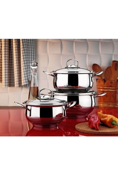 Hascevher Kumsal 14-16-18 cm 6 Parça Çelik Tencere Seti