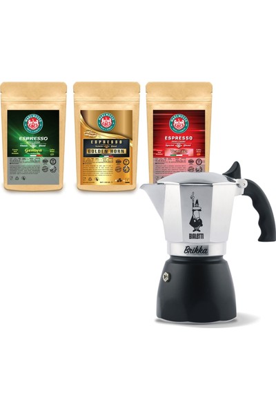 Bıalettı New Brıkka 4 Cup + 3 x 100 gr Espresso Kahve Bıalettı New Brıkka 4 Cup + 3 x 100 gr Espresso Kahve