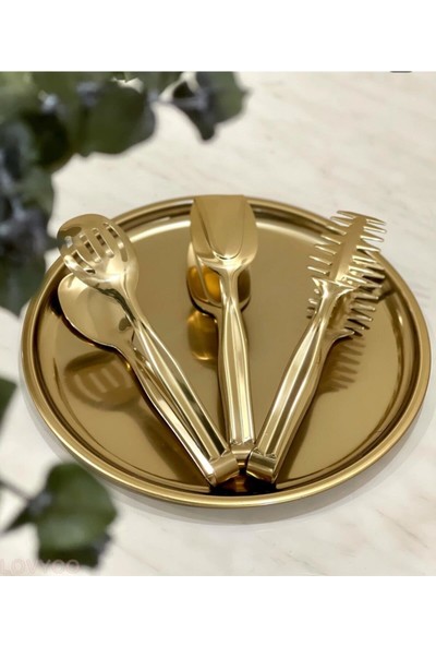 Trend Dünyam Gold 3'lü Servis Sunum Makarna Pasta Salata Kek Maşa Seti Trend Dünyam Gold 3'lü Servis Sunum Makarna Pasta Salata Kek Maşa Seti