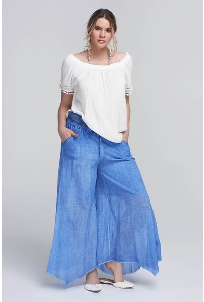 Zer Otantik Yakası Lastikli Büyük Beden Bluz Ekru