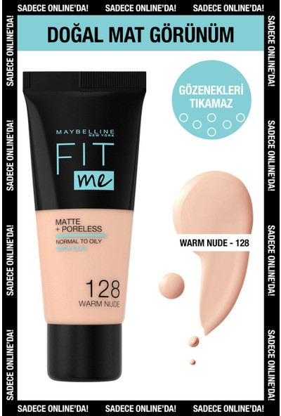 Maybelline New York Fit Me Matte+Poreless Fondöten - 128 Warm Nude Maybelline New York Fit Me Matte+Poreless Fondöten - 128 Warm Nude
