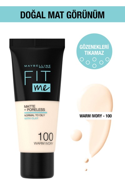 Maybelline New York Fit Me Matte+Poreless Fondöten - 100 Warm Ivory Maybelline New York Fit Me Matte+Poreless Fondöten - 100 Warm Ivory