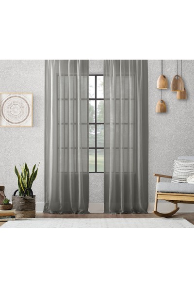 Jappe Gri Keten Tül Perde