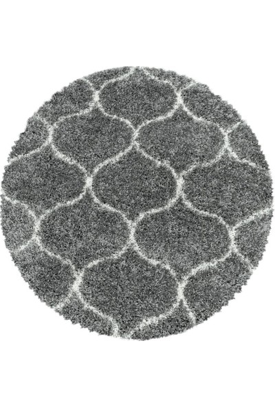 Ayyıldız Yuvarlak Desenli Shaggy Halı Yumuşak Karo Desenli Gri Beyaz Renklerde