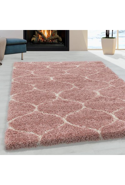 Ayyıldız Desenli Shaggy Halı Yumuşak Karo Desenli Rose Pembe Beyaz Renklerde Ayyıldız Desenli Shaggy Halı Yumuşak Karo Desenli Rose Pembe Beyaz Renklerde