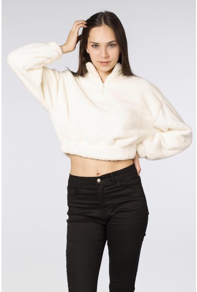 Barrels and Oil Yarım Fermuarlı Welsoft Sweat-Ekru