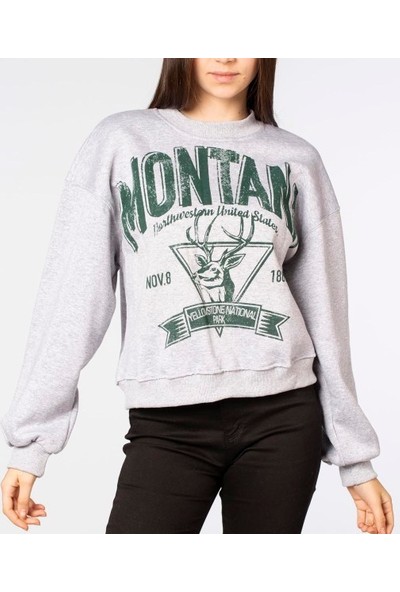 Barrels and Oil Montana Baskılı Sweat-Gri