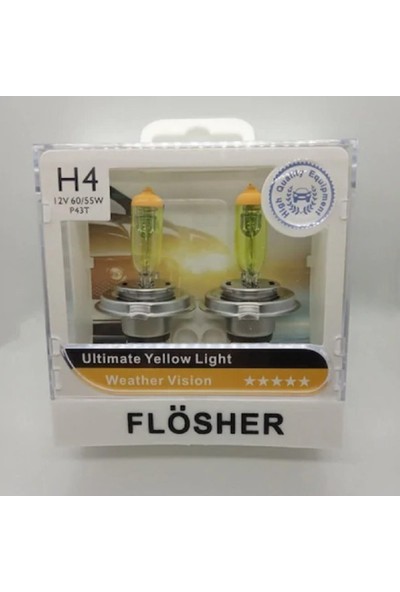 Flösher H4 Limon Sarısı Far Ampulü Sarı Işık Artırımlı Far Ampül