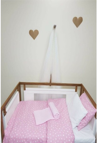 Mertim Lastikli Renforce Bebek Çarşaf Takımı-Pembe Yıldızlı