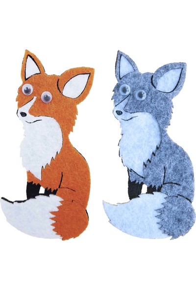 Toptan Keçe Keçe 9 cm Turuncu ve Gri Tilki Süsü 4 Adet, Keçeden Tilki Figürü