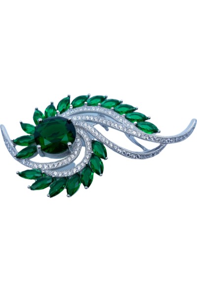 Candie Silver Yeşil Zirkon Taşlı 925 Ayar Gümüş Kadın Broş Candie Silver Yeşil Zirkon Taşlı 925 Ayar Gümüş Kadın Broş