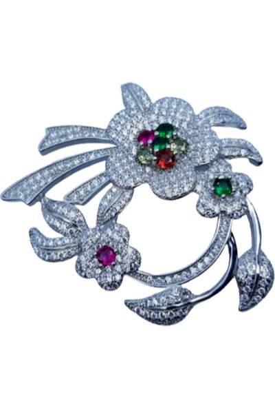 Candie Silver Renkli Zirkon Taşlı Lale ve Çiçek Model 925 Ayar Gümüş Kadın Broş Candie Silver Renkli Zirkon Taşlı Lale ve Çiçek Model 925 Ayar Gümüş Kadın Broş