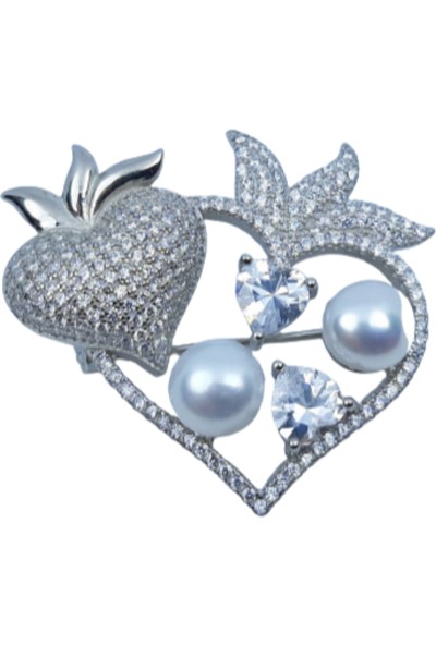 Candie Silver Inci ve Zirkon Taşlı Kalp Model 925 Ayar Gümüş Kadın Broş Candie Silver Inci ve Zirkon Taşlı Kalp Model 925 Ayar Gümüş Kadın Broş