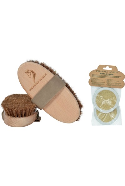Pharma Acqua Selülit Karşıtı %100 Doğal At Kılı Fırçası + Yüz Için Doğal Kabak Lifi Oval Mini 2 Adet