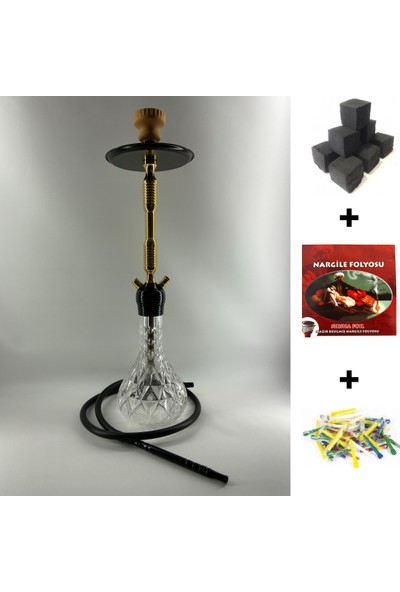 Akarsu Nargile Kristal Kilitli Nargile Takımı + Kömür + Folyo + Sipsi
