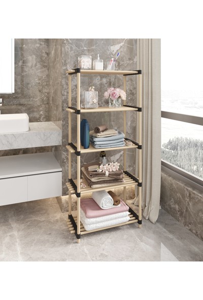 Gelir Home Ahşap Dekoratif Açık Banyo Dolabı Havluluk Sabunluk Çok Amaçlı 5 Katlı Raf Gelir Home Ahşap Dekoratif Açık Banyo Dolabı Havluluk Sabunluk Çok Amaçlı 5 Katlı Raf