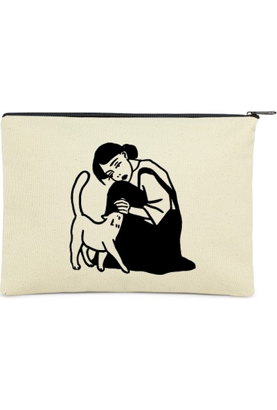 Çınar Bez Çanta Clutch Kedi Seven Kız Kanvas Makyaj Çantası Çınar Bez Çanta Clutch Kedi Seven Kız Kanvas Makyaj Çantası