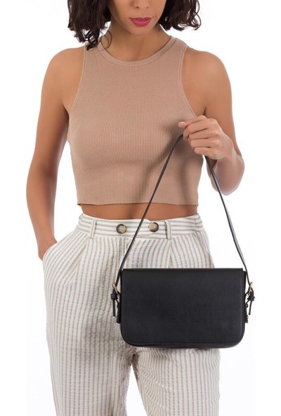 Kadın Çift Askılı Kapaklı Baget Çanta