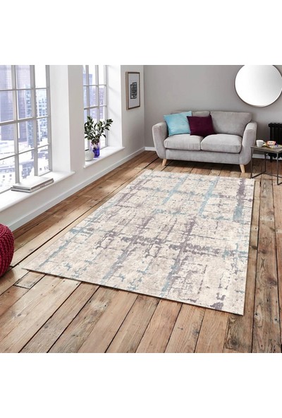 Very Nice Home 4m² ve 6m² Çizgili Mavi Süngerli Lastikli Kaymaz Yıkanabilir Dijital Baskılı Halı Örtüsü