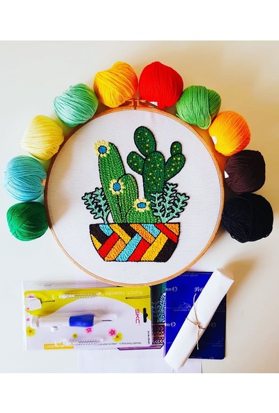 Kecelemecele Punch Punch Nakışı Başlangıç Seti Kaktüs Desen Kecelemecele Punch Punch Nakışı Başlangıç Seti Kaktüs Desen