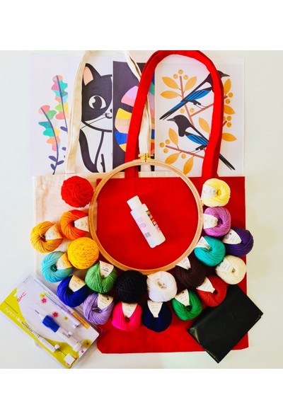 Kecelemecele Punch Kanvas Çantalı Punch Nakışı Seti