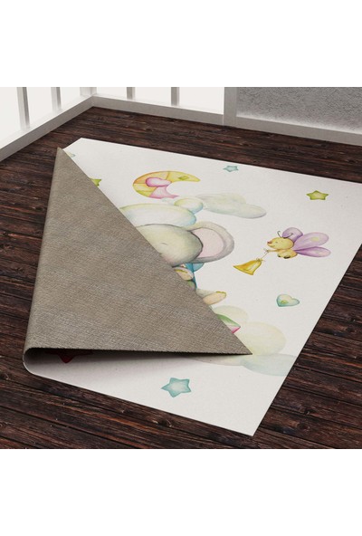 Ayze Home - Çocuk Odası - Sevimli Fil ve Yıldızlar Baskılı Halı - 80 x 100 cm Ayze Home - Çocuk Odası - Sevimli Fil ve Yıldızlar Baskılı Halı - 80 x 100 cm