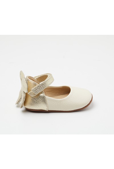 Wolke Baby Renkli Deri Altın Kelebekli Babet