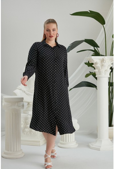 Rmg Puantiyeli Büyük Beden Siyah Elbise