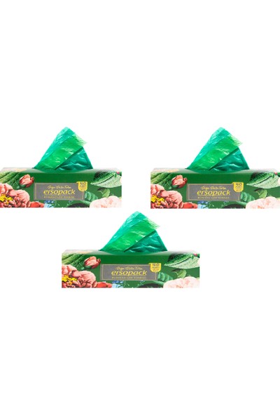 Ersopack Büzgülü Çöp Torbası 40 Lt 40'lı x 3 Kutu Vanilya Kokulu Çek Al Kullanım Çöp Poşeti