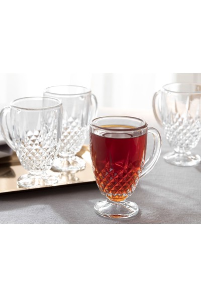 English Home Rich Cam 4'lü Kulplu Çay Bardağı 150 Ml. Şeffaf