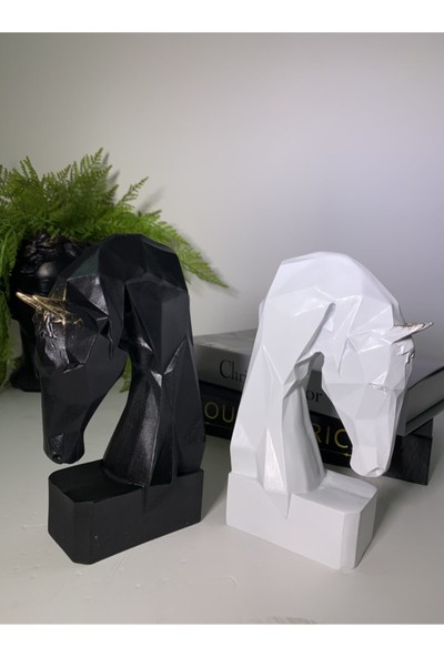 Lime Art Shop Dekoratif Siyah Beyaz At Figür Kitap Tutucu Obje