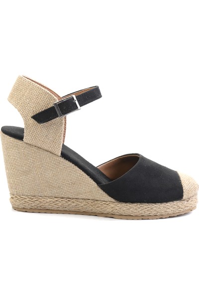 Bambi Siyah/natural Hasır Kadın Dolgu Topuklu K01874055565 Bambi Siyah/natural Hasır Kadın Dolgu Topuklu K01874055565