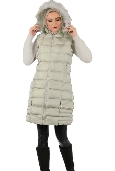 Penyelux Kadın Şişme Yelek Kürklü Kapüşonlu