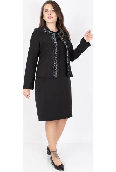 Modaviki Büyük Beden Ceketli Takım Siyah FHM760