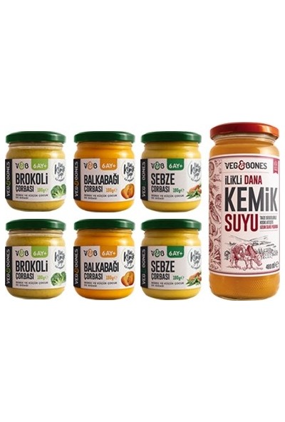 Veg&Bones Bebek Çocuk Çorbaları 190 gr + İlikli Kemik Suyu Mix Paket 7 Adet Veg&Bones Bebek Çocuk Çorbaları 190 gr + İlikli Kemik Suyu Mix Paket 7 Adet