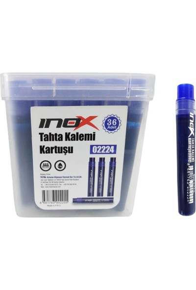 Inox Beyaz Tahta Kalemi Kartuşu Mavi 36'lı Inox Beyaz Tahta Kalemi Kartuşu Mavi 36'lı