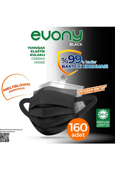 Evony Black Elastik Kulaklı Siyah Maske 160 Adet Evony Black Elastik Kulaklı Siyah Maske 160 Adet