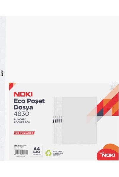 Noki 4830 Eco Delikli Poşet Dosya A4 45 Mikron 100'LÜ