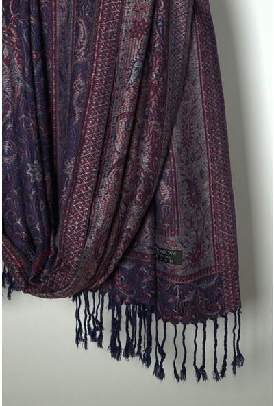 K&b Pashmina Şal Lacivert-Bordo - %100 Paşmina Yü Polyester Içermez