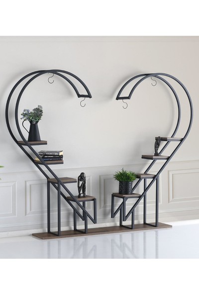 Ceviz Mobilya & Ahşap Love Metal Saksılık / Kitaplık / Çiçeklik