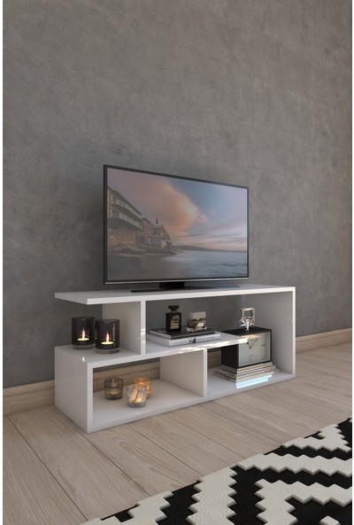 Atamer Küba Tv Sehpası Parlak Beyaz