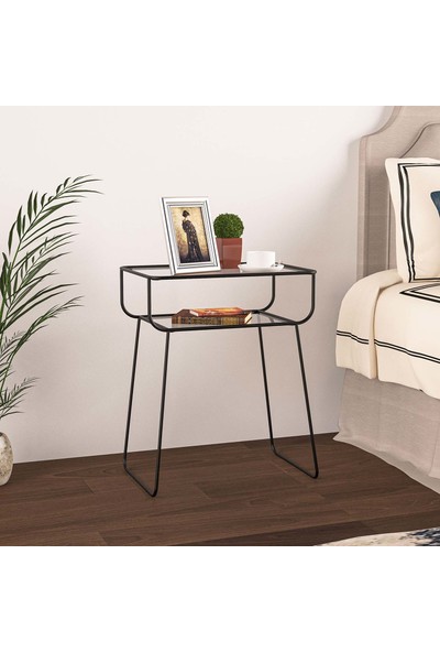 Tino Mobilya Siyah Mat Yan Sehpa Cam Raflı Metal Geyik Sehpa Tino Mobilya Siyah Mat Yan Sehpa Cam Raflı Metal Geyik Sehpa