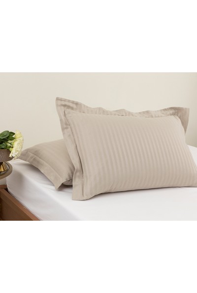 English Home Crystal Ipeksi Twill 2'li Kulaklı Yastık Kılıfı 50 x 70 cm Taş Rengi