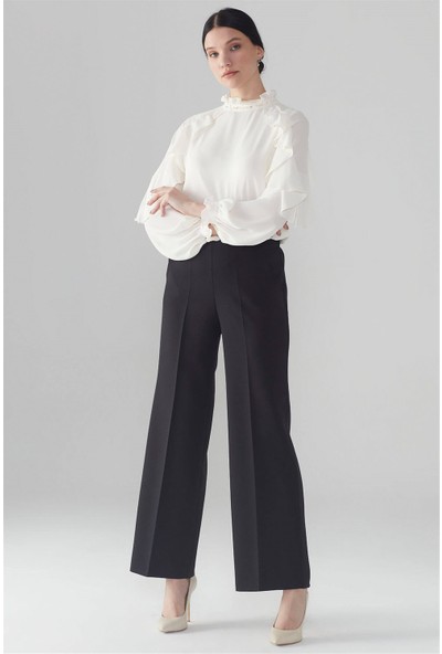 Zühre Bel Lastik Detaylı Pantolon Siyah P-0102 Zühre Bel Lastik Detaylı Pantolon Siyah P-0102