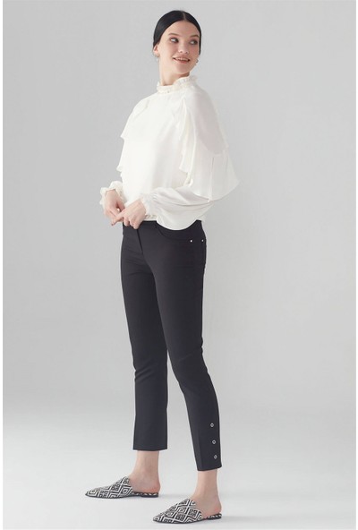 Zühre Paça Rivet Detaylı Pantolon Siyah P-0107