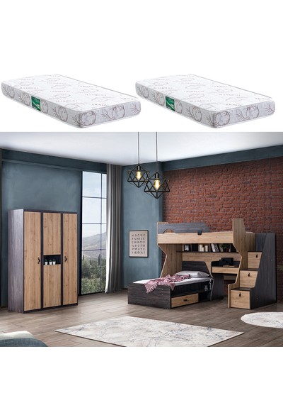 Setay Ranza, Doğa Ranza Karyola Çalışma Masası + 3 Kapılı Dolap + 2 Adet Comfort Yatak Setay Ranza, Doğa Ranza Karyola Çalışma Masası + 3 Kapılı Dolap + 2 Adet Comfort Yatak