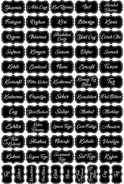 Mdesign Kavanoz Etiketi 107 Adet Siyah Baharat Bakliyat Kuruyemiş Kavanoz Etiketi Mdesign Kavanoz Etiketi 107 Adet Siyah Baharat Bakliyat Kuruyemiş Kavanoz Etiketi